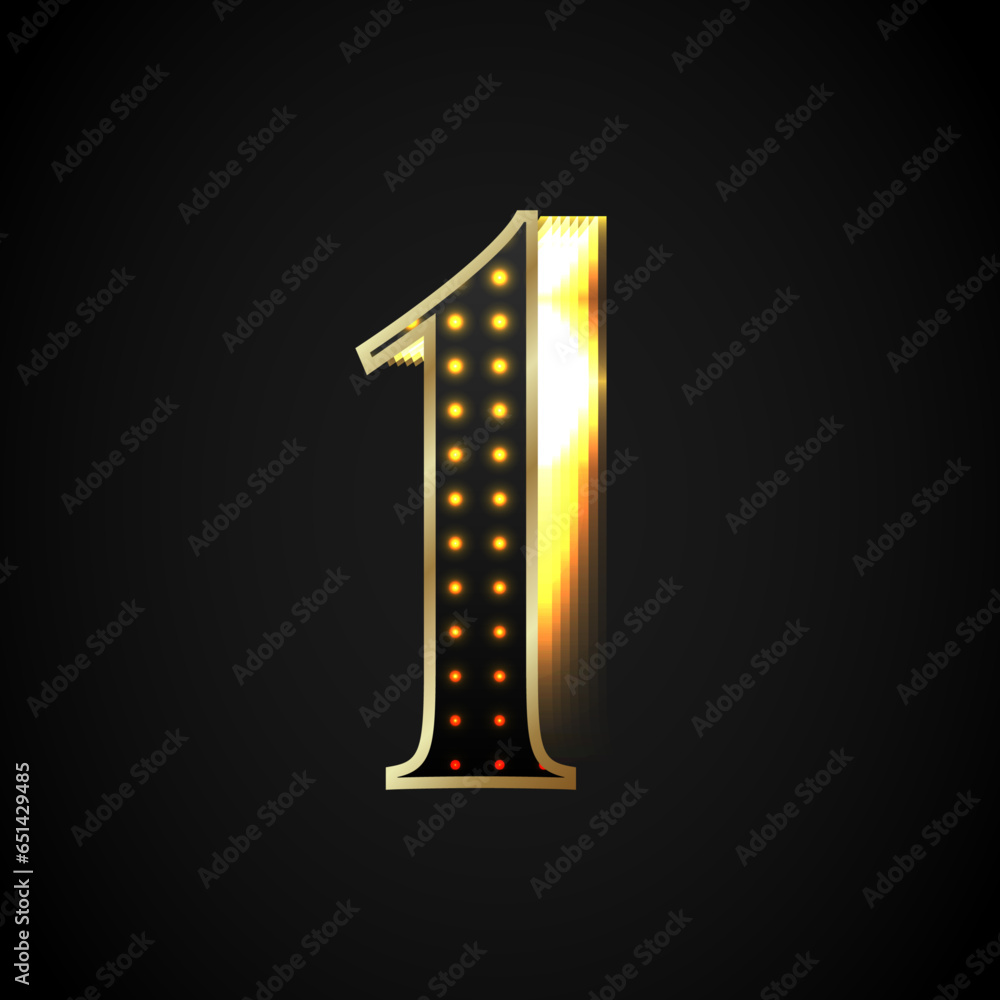 Black number One is shiny with a golden frame glowing towards the right ...