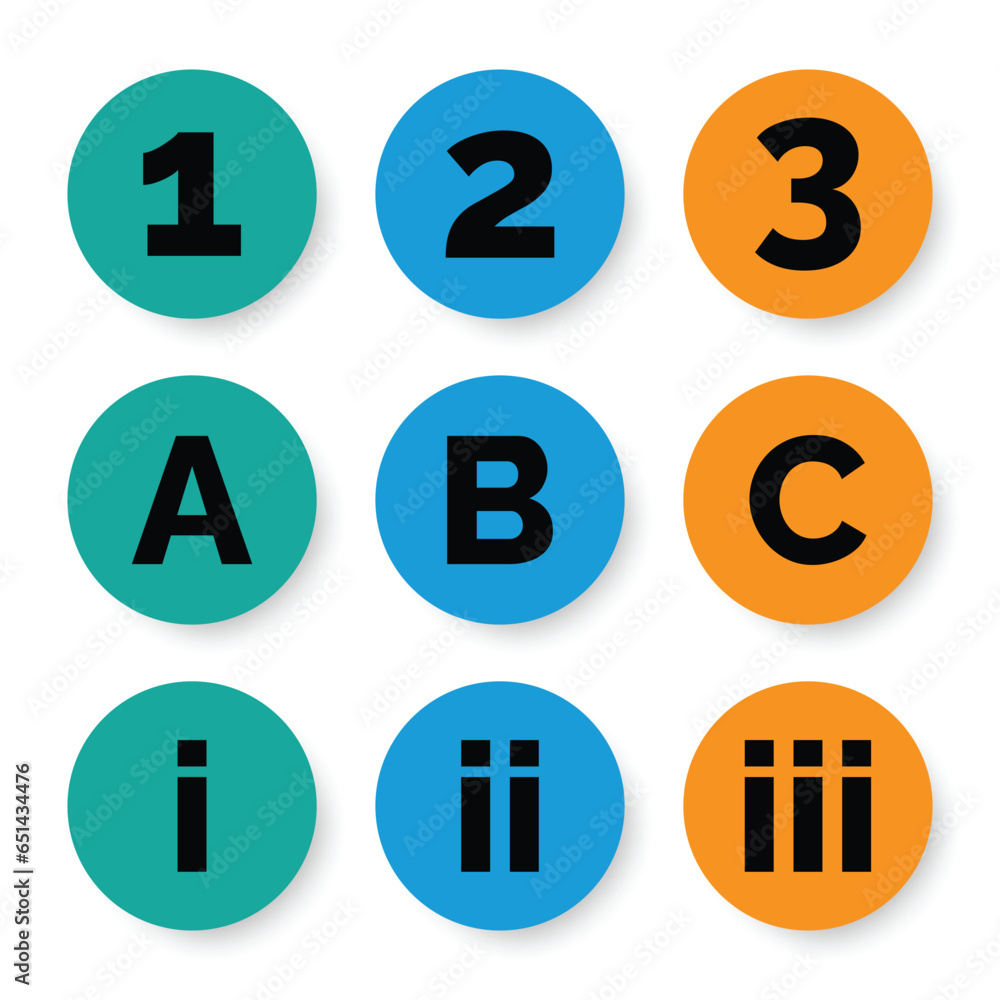 Vector illustration of alphabet letters abc and numbers in a different ...