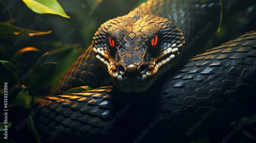 cinematic angry cobra snake glowing scales, with generative ai Stock ...