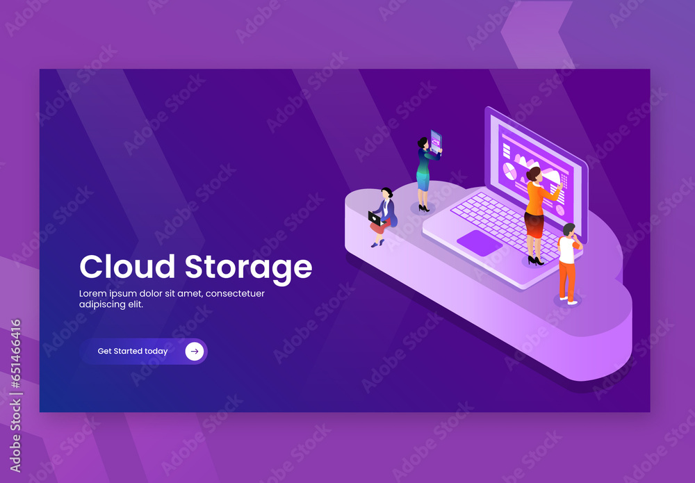 Cloud Storage Concept Based Landing Page Design, Business People ...