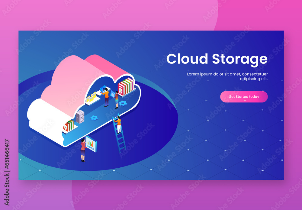 Cloud Storage Concept Based Landing Page Design, Business People ...
