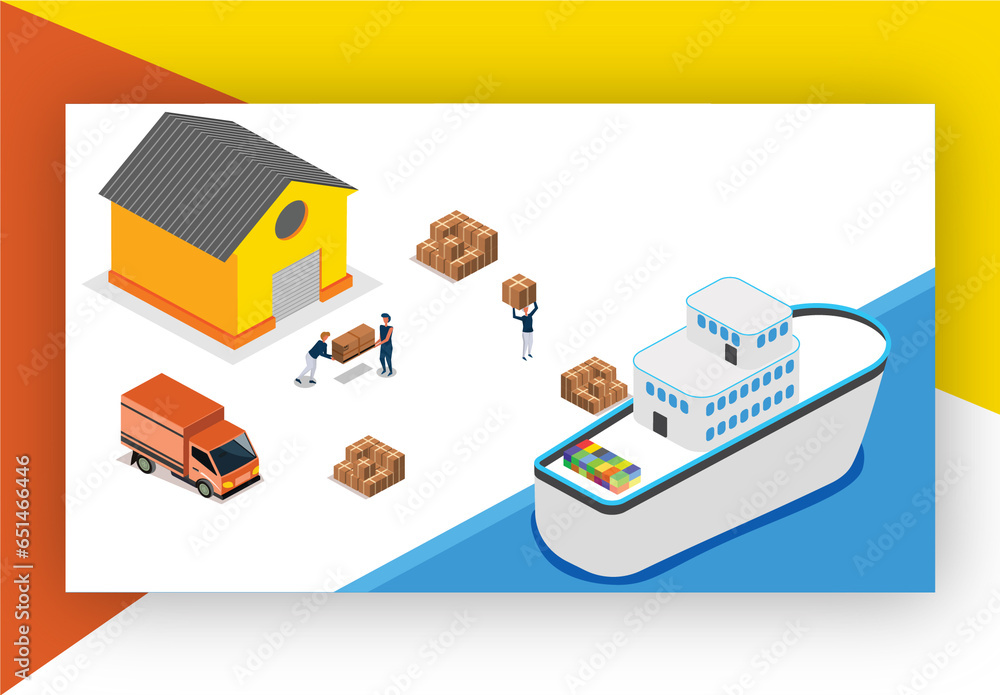Landing Page Design, Isometric View Of Men Loading Cargo Boxes In Truck ...