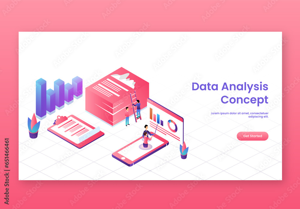 Landing Page Design With Business People Or Analysts Analysis the Data And Info-graphic Paper ...