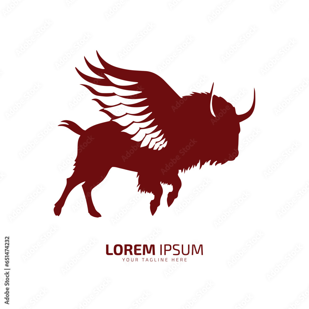 flying bull logo icon silhouette fly bison or flying ox logo symbol ...