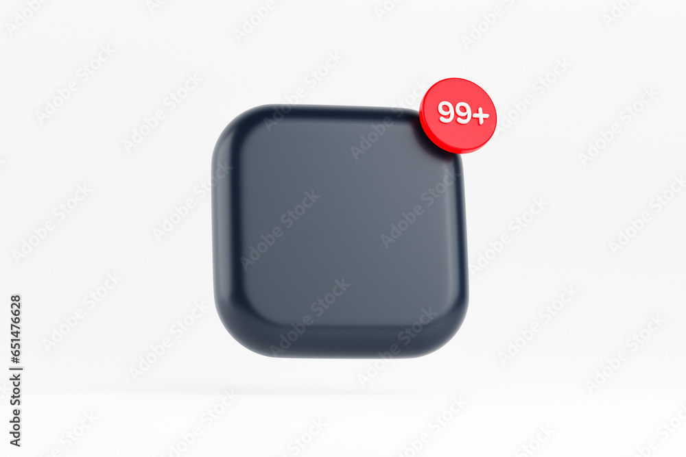 Black blank app icon with notification sign isolated over solid ...
