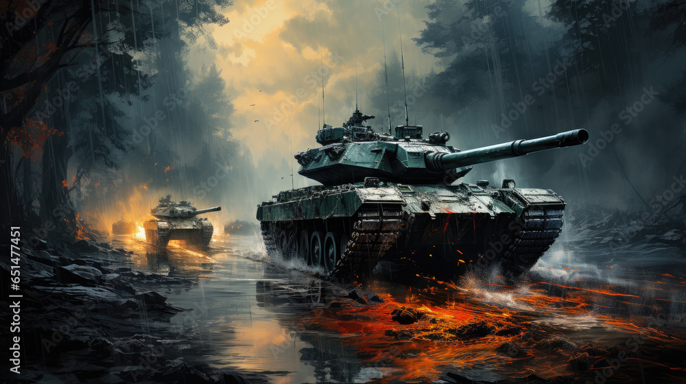 painted concept of tank in a modern war scene created with Generative ...