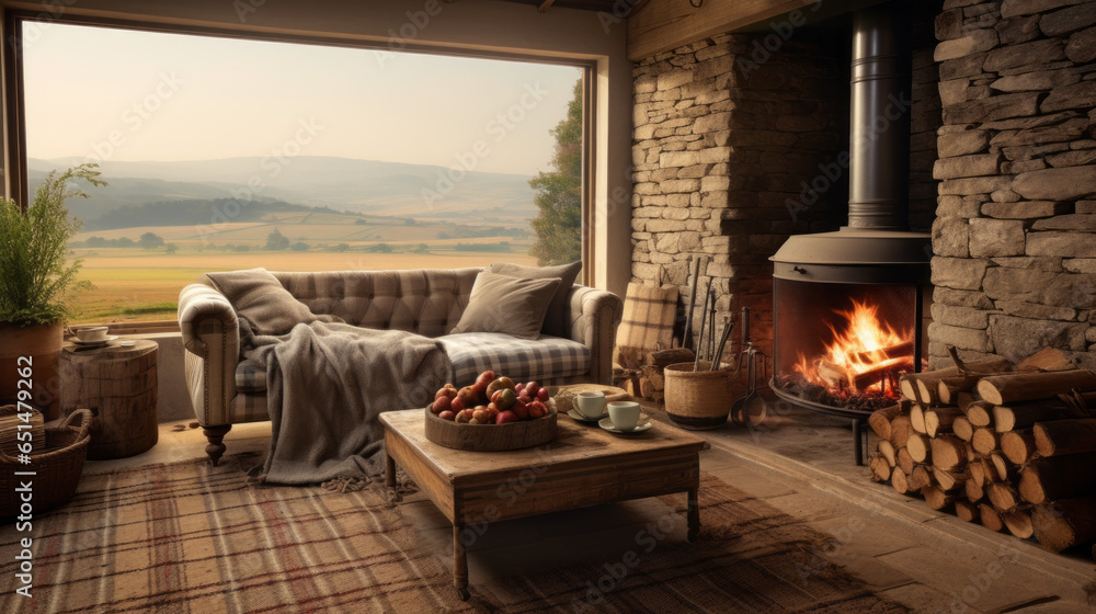 Rural Tranquility Overlooking rolling hills, this room features a plaid ...