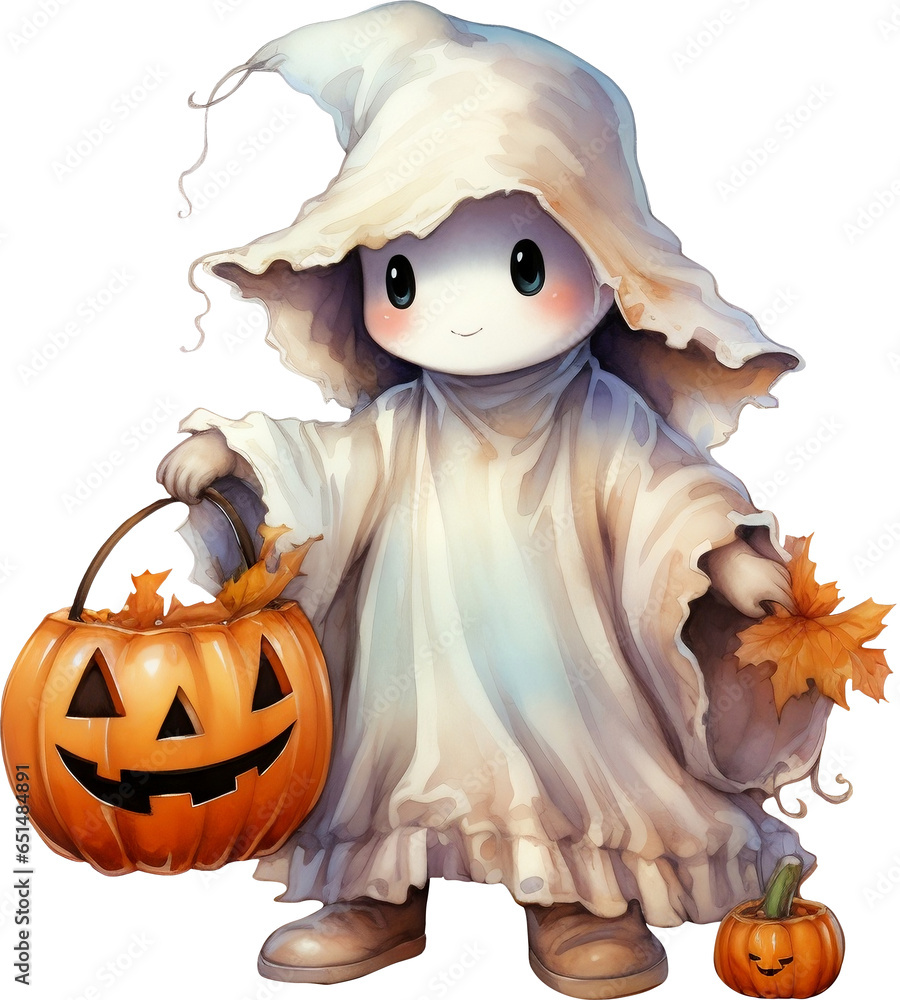 Watercolor Halloween Clipart, Black Cat Pumpkin Witch Ghost PNG, Spooky ...