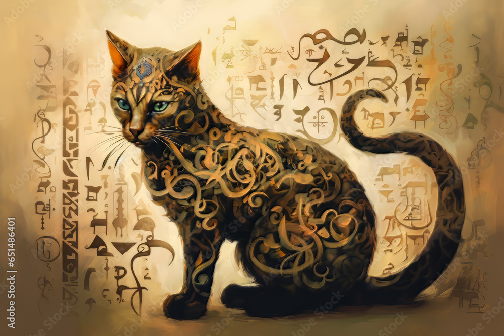 Calligraphy Cat Illustration. Generative AI. A digital illustration of ...