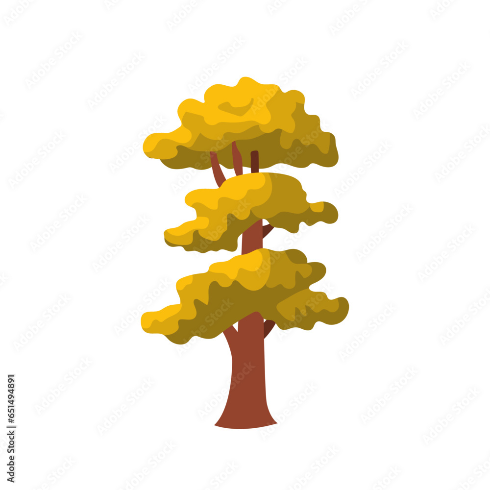 Hand drawn tree vector illustration, autumn fall tree with yellow ...