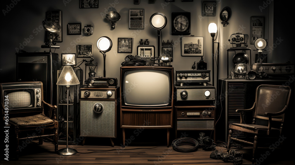 Vintage setup featuring classic TV sets from the 1950s Stock ...