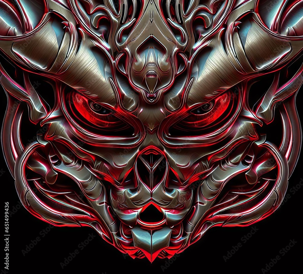 The collection of posters feature a metallic decorative robotic face ...