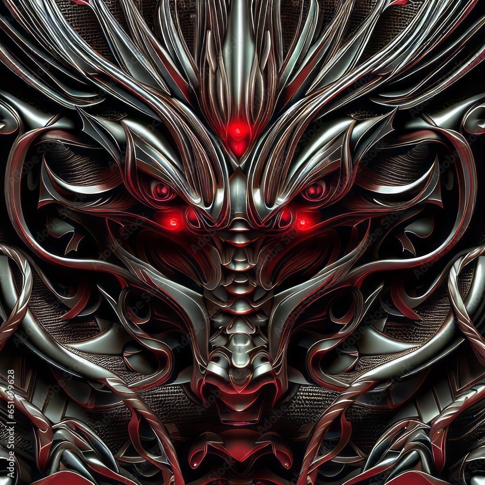 The collection of poster feature a metallic robot face with various ...