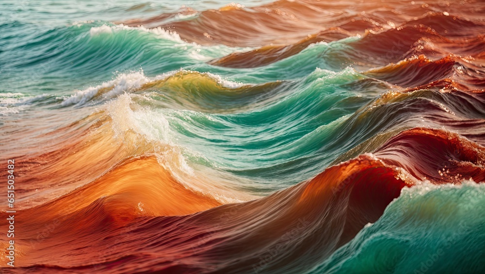 Colorful Ocean Sea Realistic Waves Liquid Glowing Beach Background ...