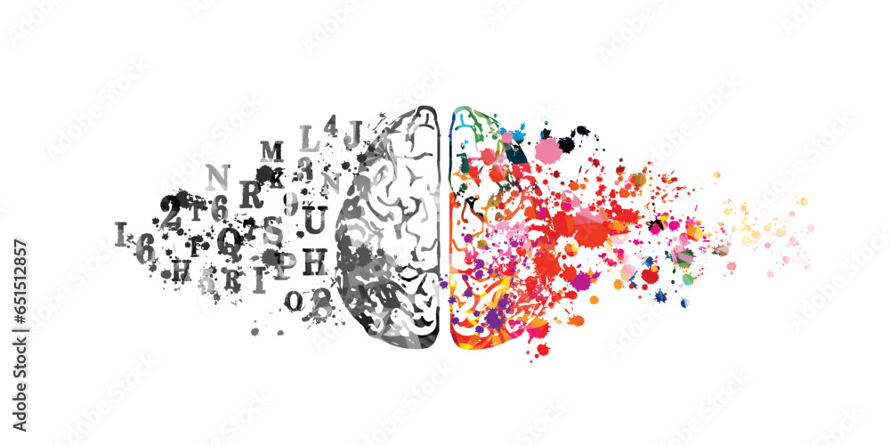 Colorful human brain with letter symbols vector background. Creative ...