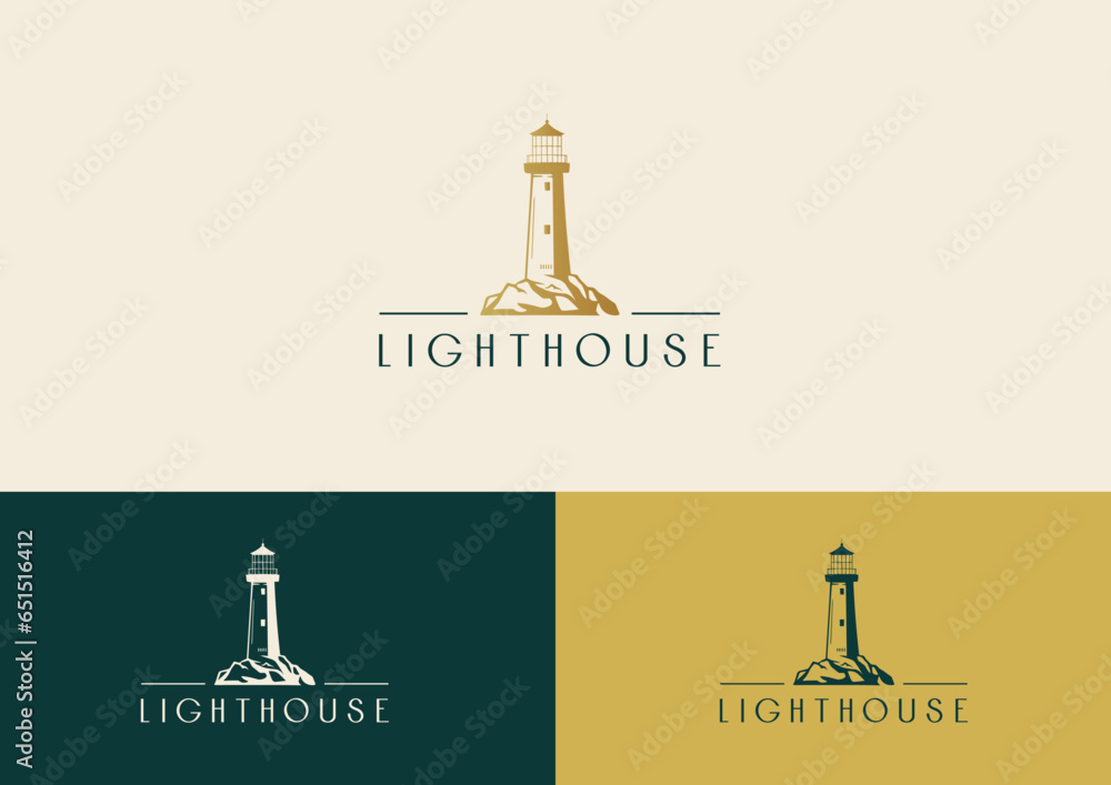 Golden lighthouse. Illustration, logo, symbol. Stock Vector | Adobe Stock