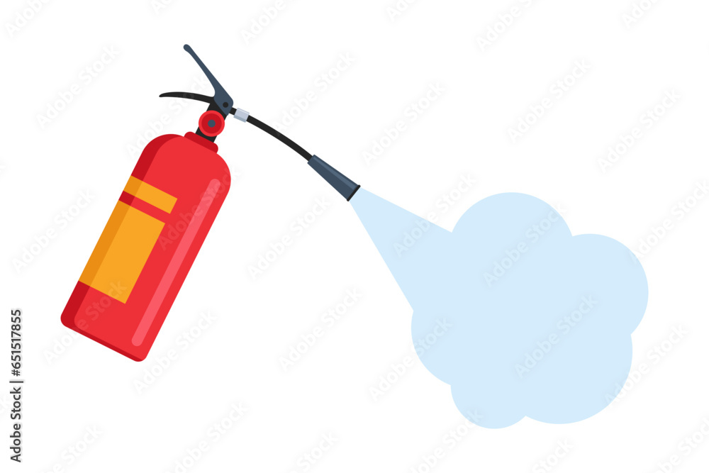 Fire extinguishing. Autonomous red fire extinguisher foam spills onto ...