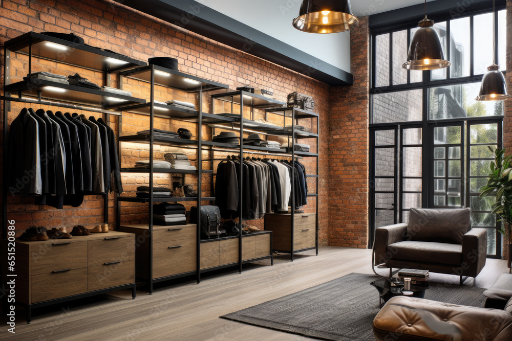 Effortlessly chic and spacious walk-in closet with exposed brick walls ...