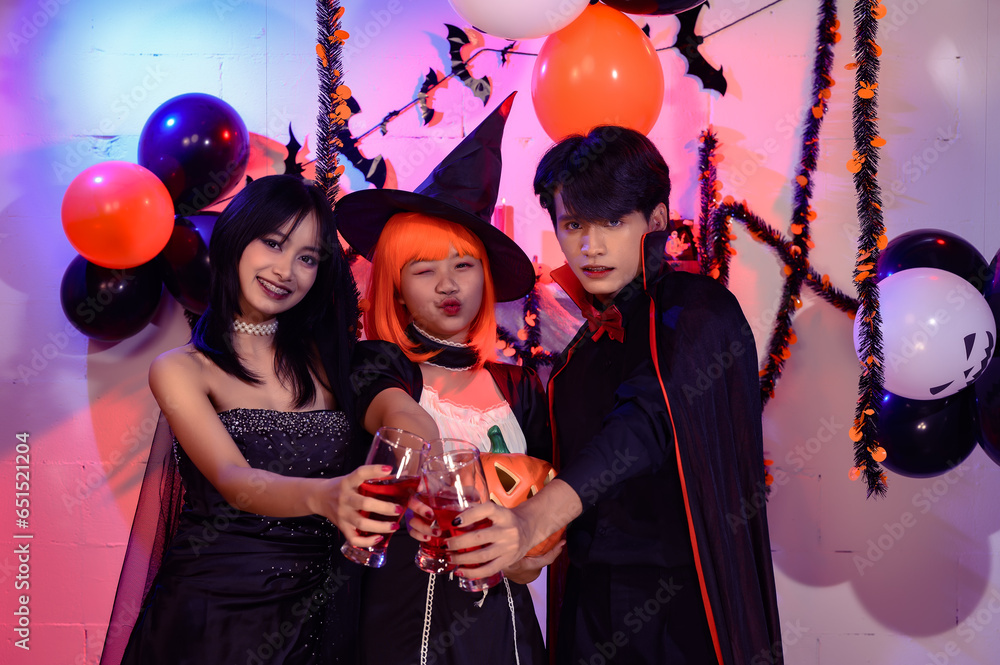 Asian Teenagers in Halloween Costumes Looking Camera, Invite For ...
