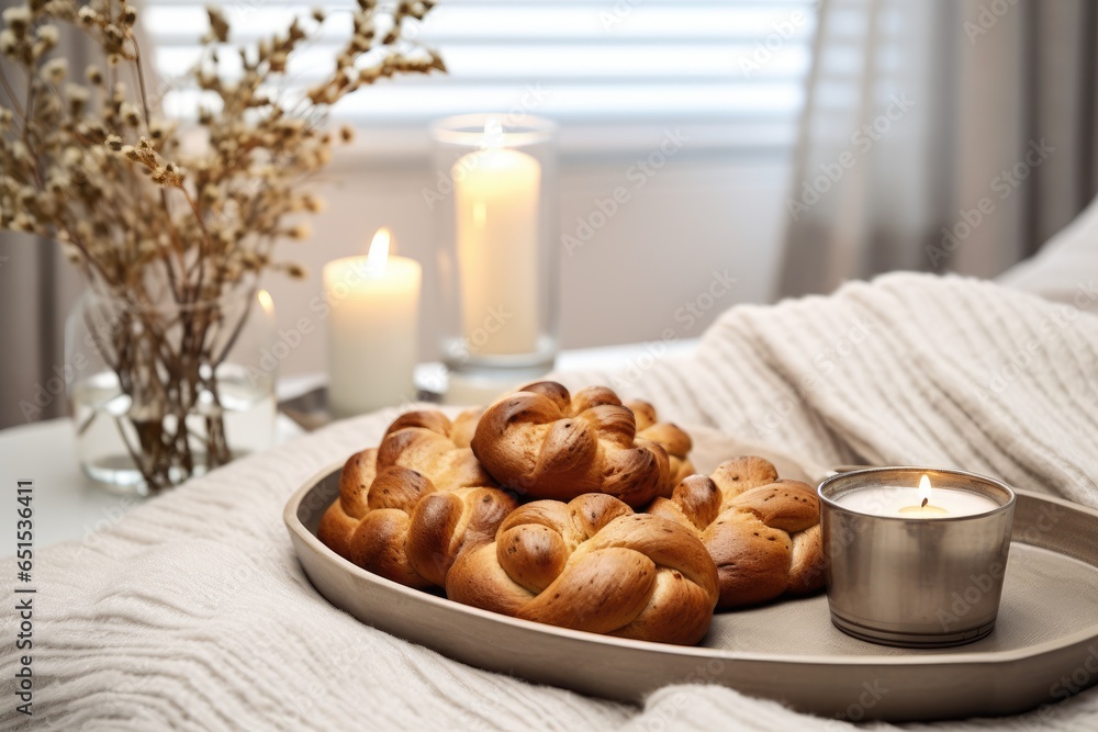 Homemade challah braided bread for Sabbath holiday on light background ...