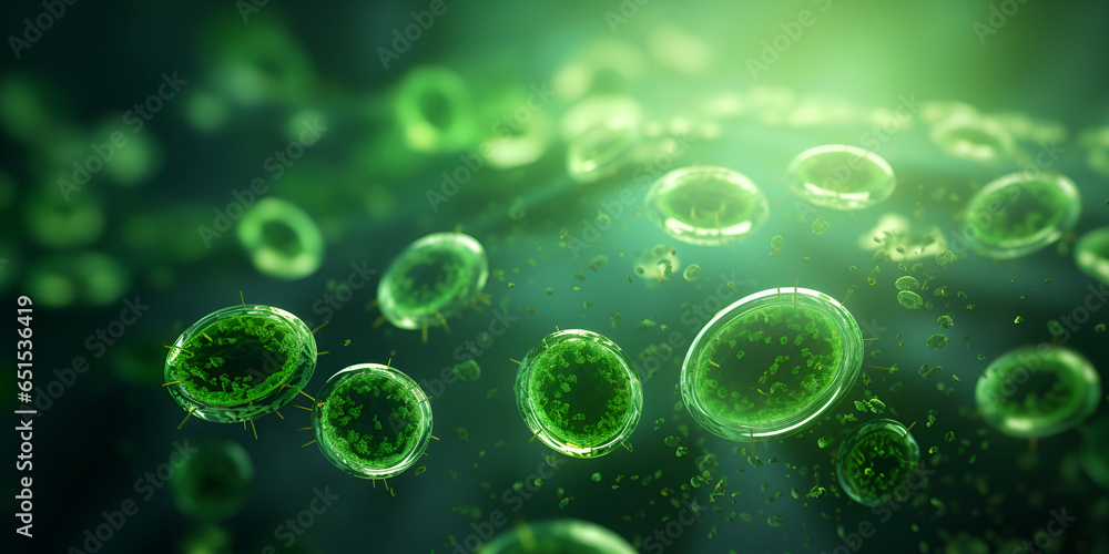 Human cells or animal on green background. Life and biology stock ...