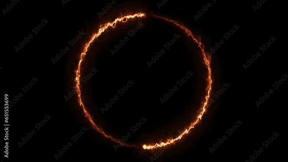 Beautiful ring of fire on black background. Abstract solar fire circle ...