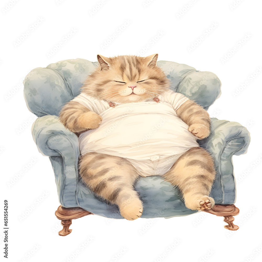 Cute Lazy Cat Watercolor Clipart, Kawaii Cat Sleeping, Fat Cat ...