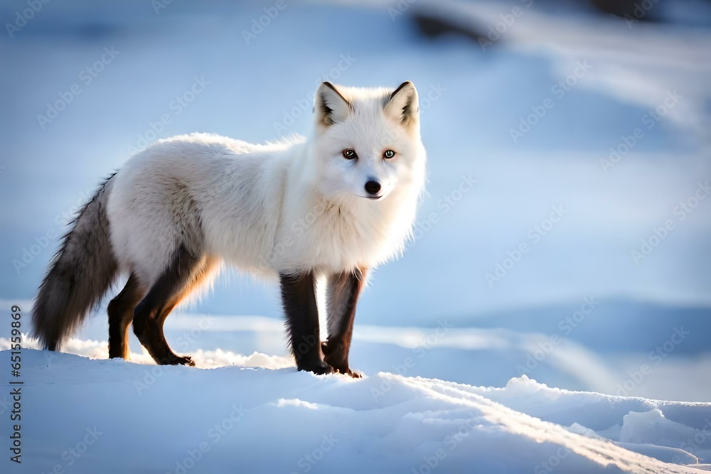 White fox , White fox in the snow, white fox in the polar region ...