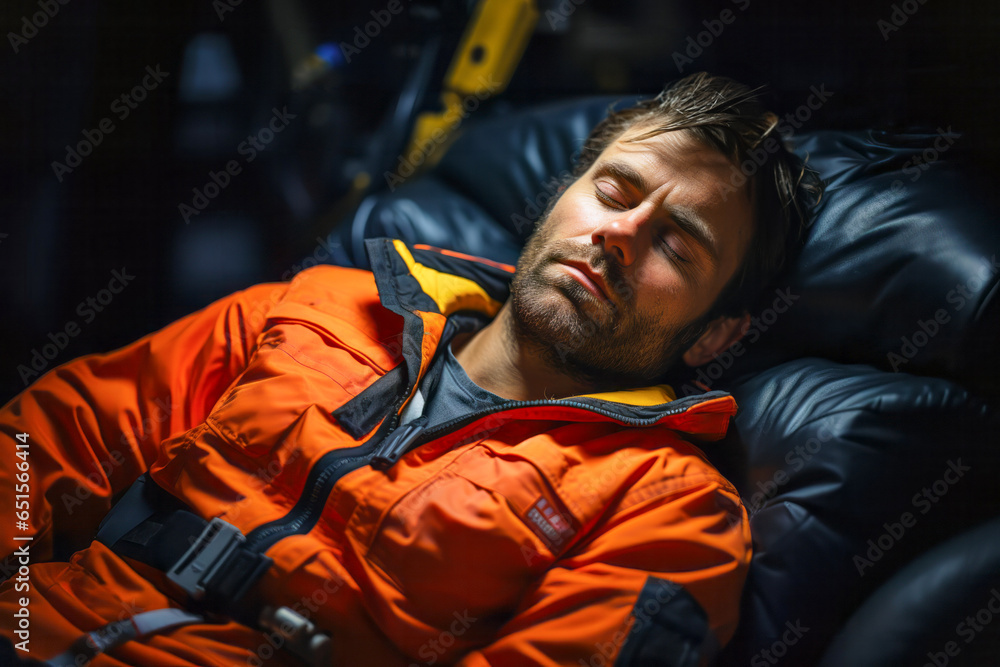 24-hour shift, rescuer is on call and rests, lies down, sleeps off ...