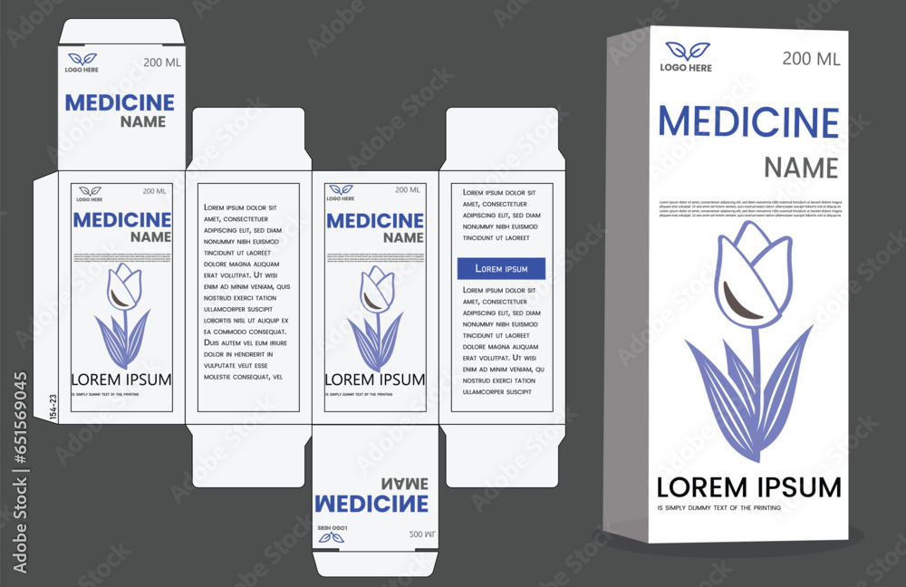 Medicine paper packaging box design. Box packaging die-cut template ...