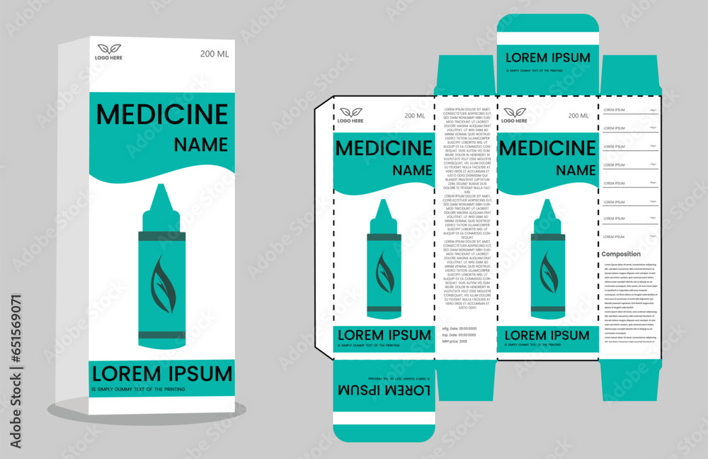 Medicine paper packaging box design. Box packaging die-cut template ...