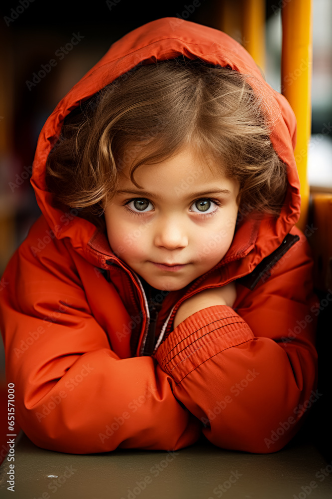 Shy child blushing and avoiding eye contact during a playground ...