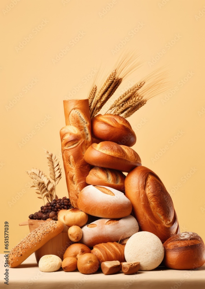 Different types of bread, rolls and pastries, food concept. Generative ...