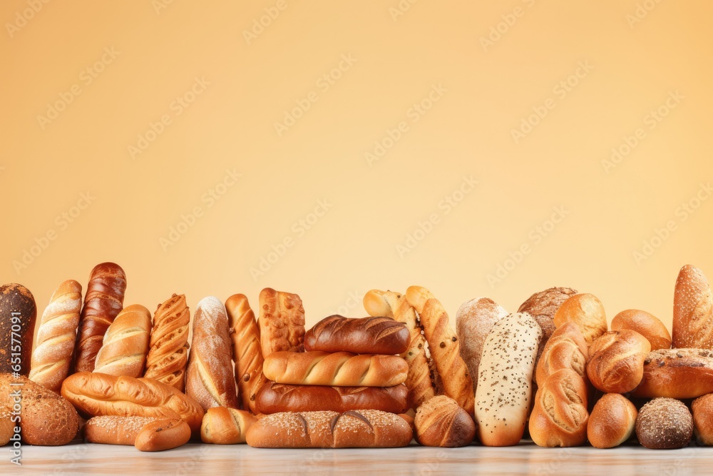 Different types of bread, rolls and pastries, food concept. Generative ...
