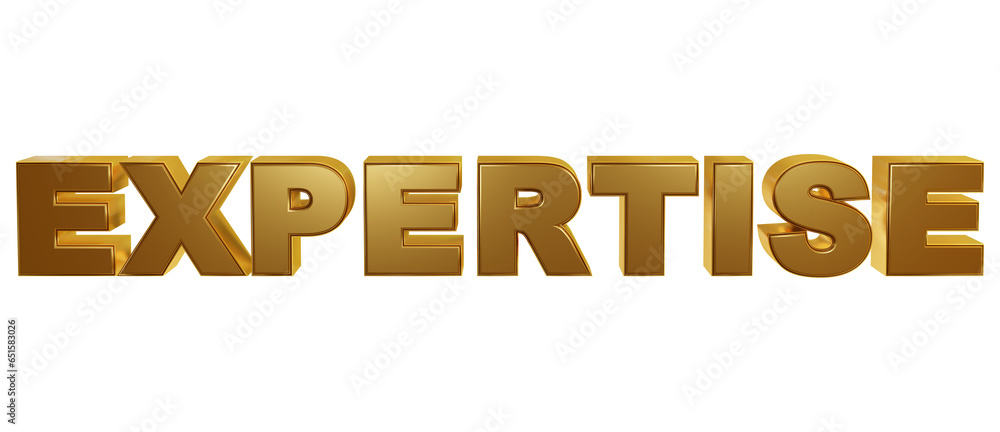 EXPERTISE- luxury golden 3d text on transparent background. Realistic ...