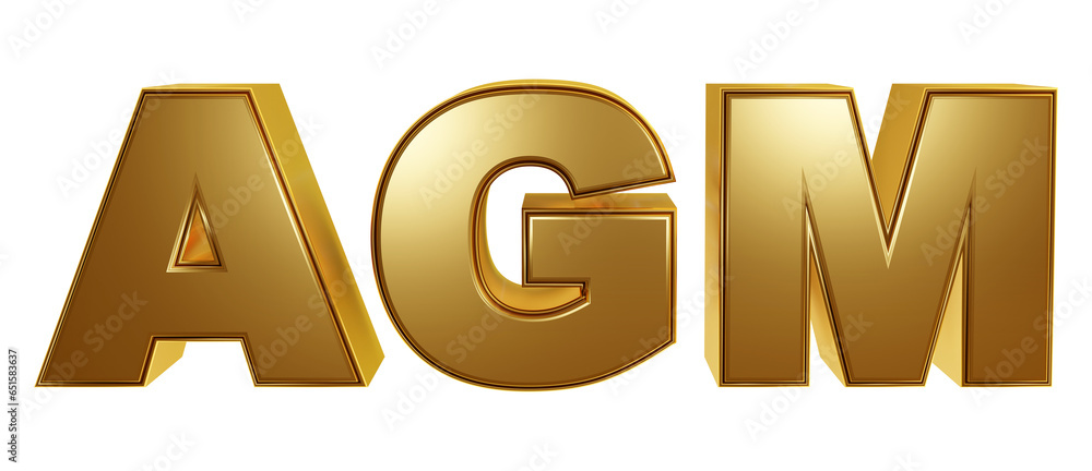 AGM or Annual general meeting - luxury golden 3d text on transparent ...