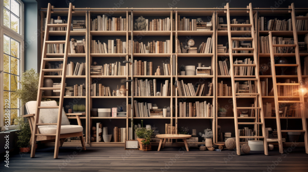 Scandinavian Home Library A home library with floor-to-ceiling ...
