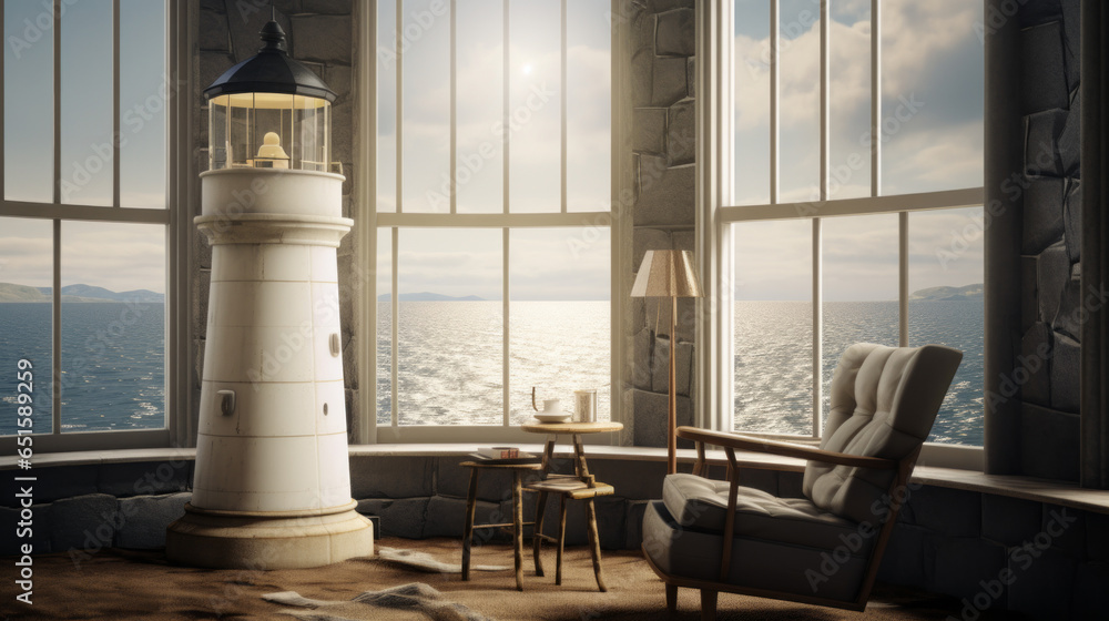 Scandinavian Lighthouse Lookout A room with lighthouse-inspired decor ...
