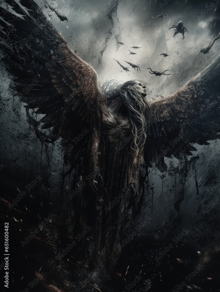 demon flying tyrael game tattoo epic dark fantasy illustration art ...