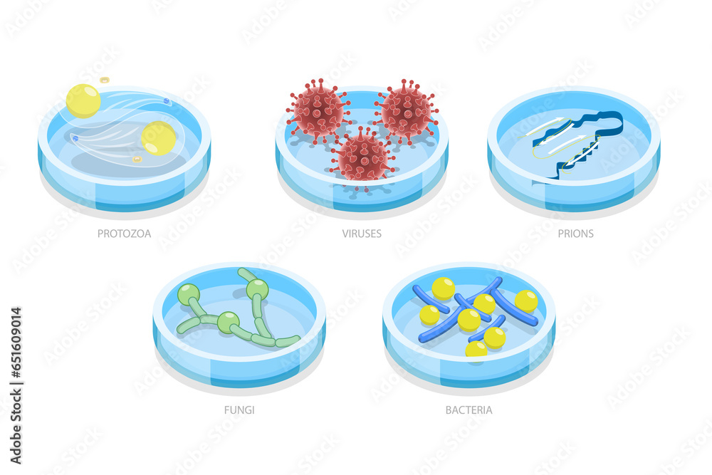3D Isometric Flat Set of Types Of Infectious Agents , Microorganism ...