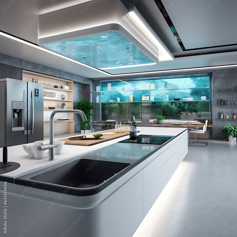 Hi-Tech Kitchen: Modern kitchen interior featuring smart appliances ...