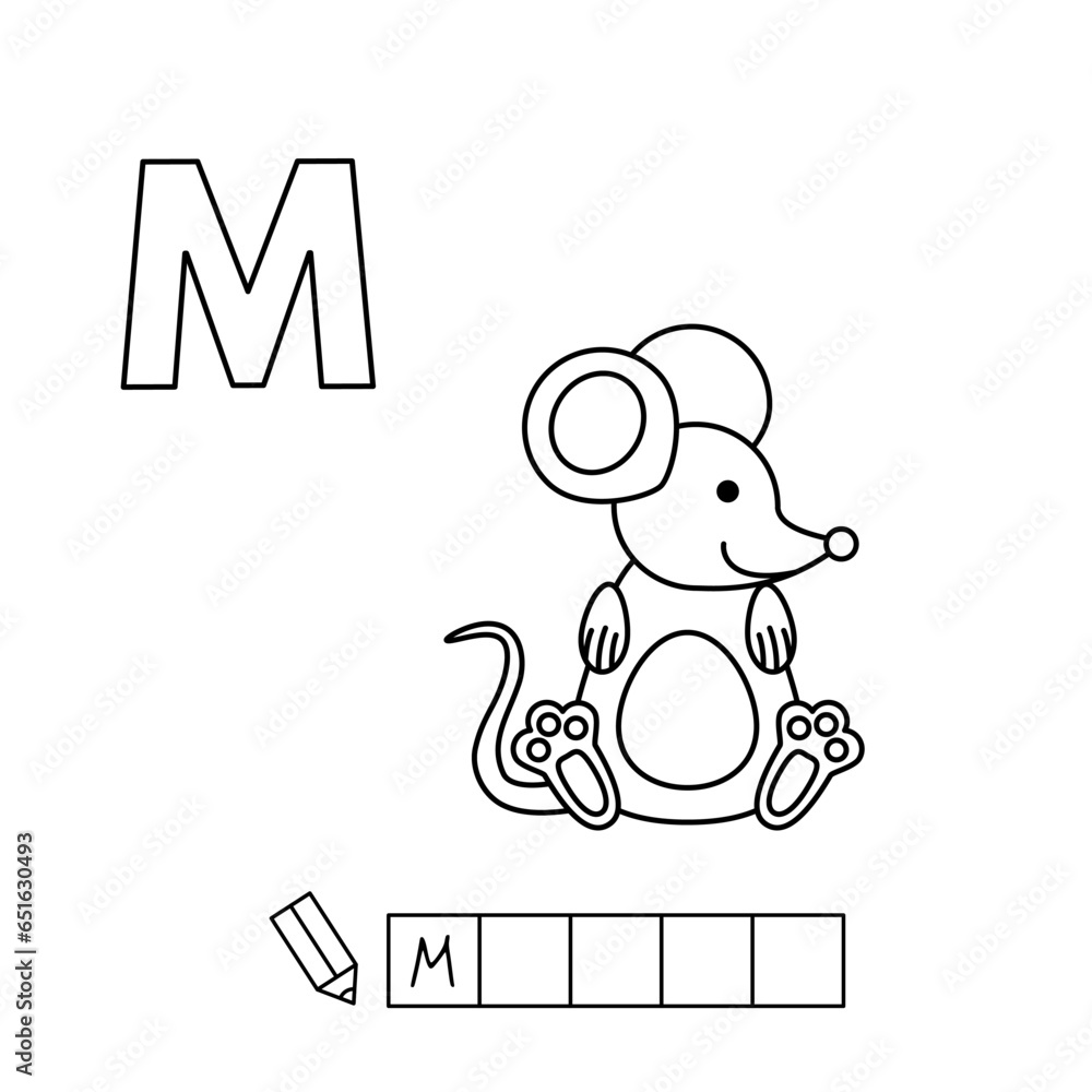 Cartoon mouse coloring pages. Learning game for small children - write ...