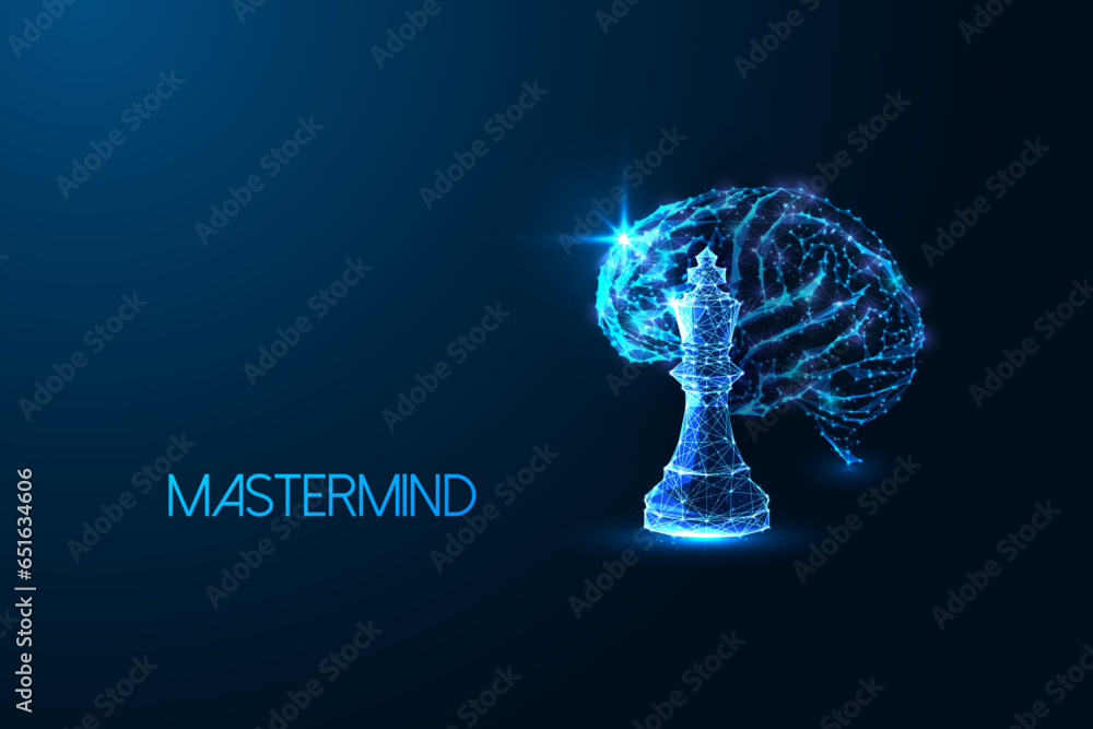 Mastermind, leadership, creative thinking, strategy futuristic concept with brain and chess ...