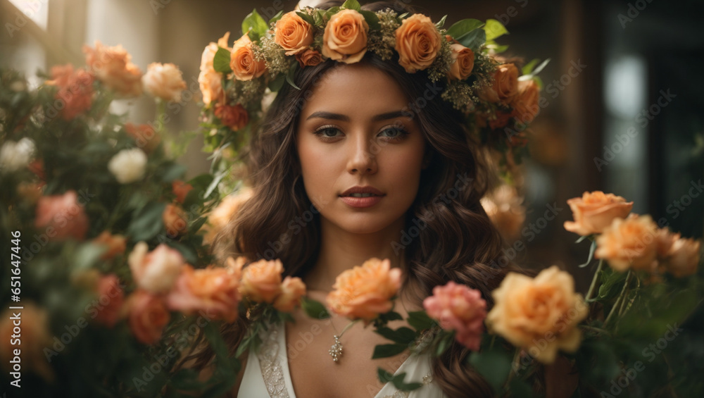 Girl in a wreath of flowers, portrays the woman as a symbol of natural ...