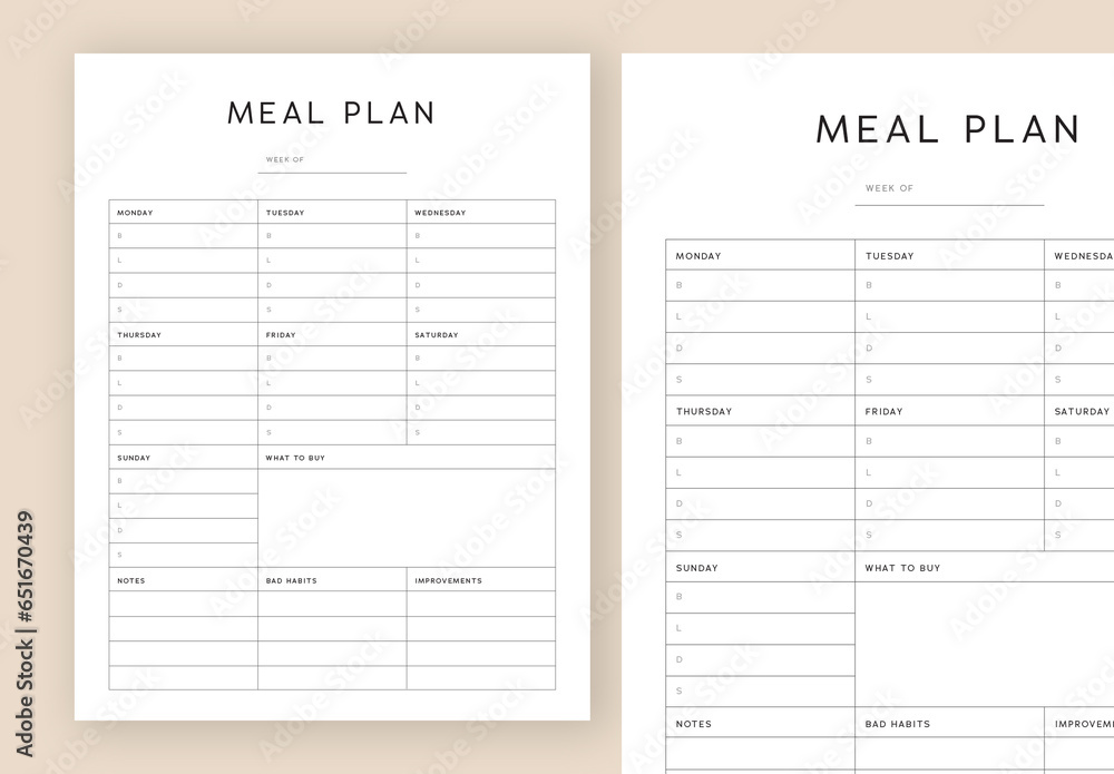 Minimalist Meal Planner Design Layout Stock Template | Adobe Stock