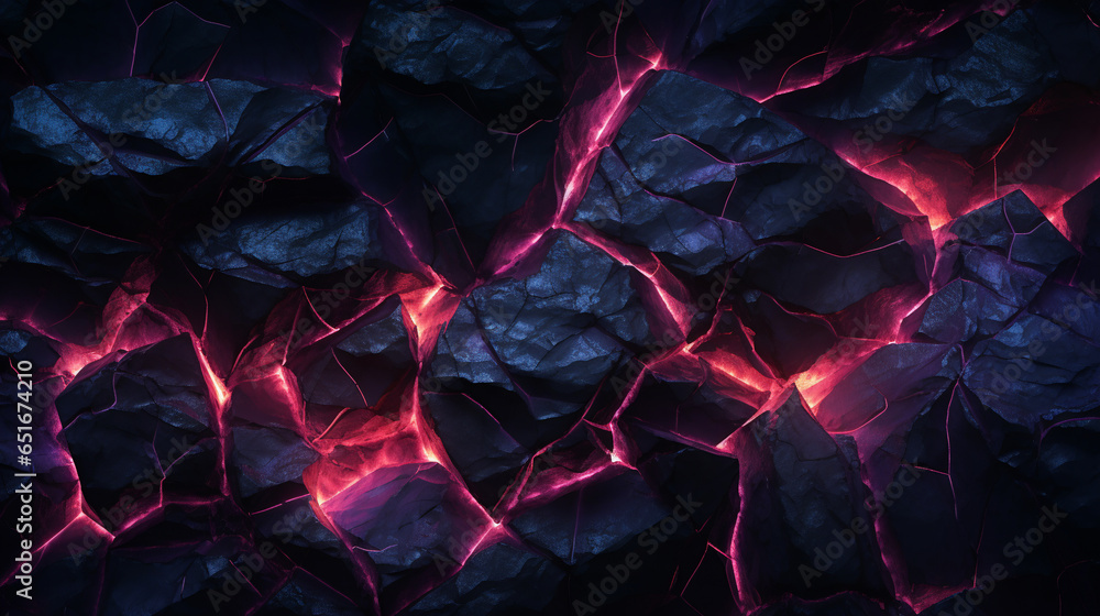 texture background of a rock with glowing neon cracks in the stones. ai ...