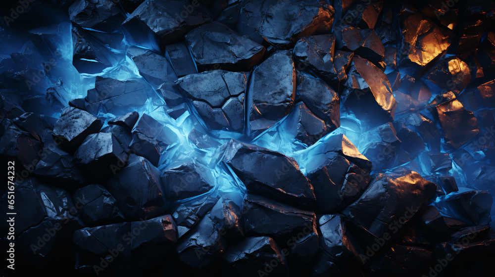 texture background of a rock with glowing neon cracks in the stones. ai ...