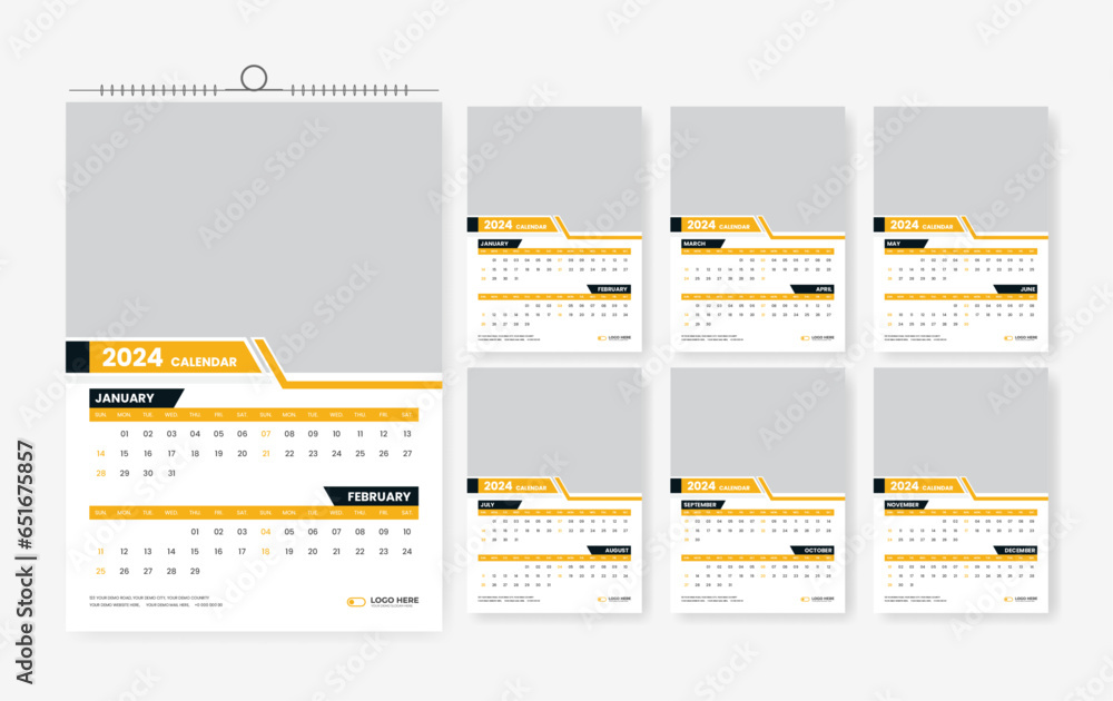 2024 Wall calendar design template, six-page 2024 modern print ready ...