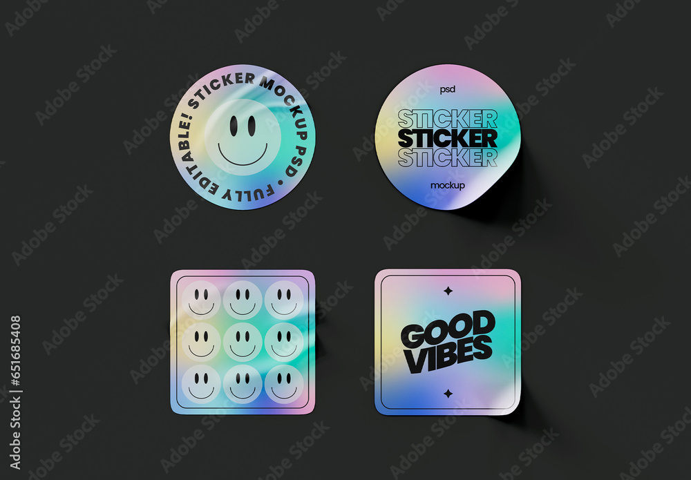 Round and Square Sticker Design Mockup Set Stock Template | Adobe Stock