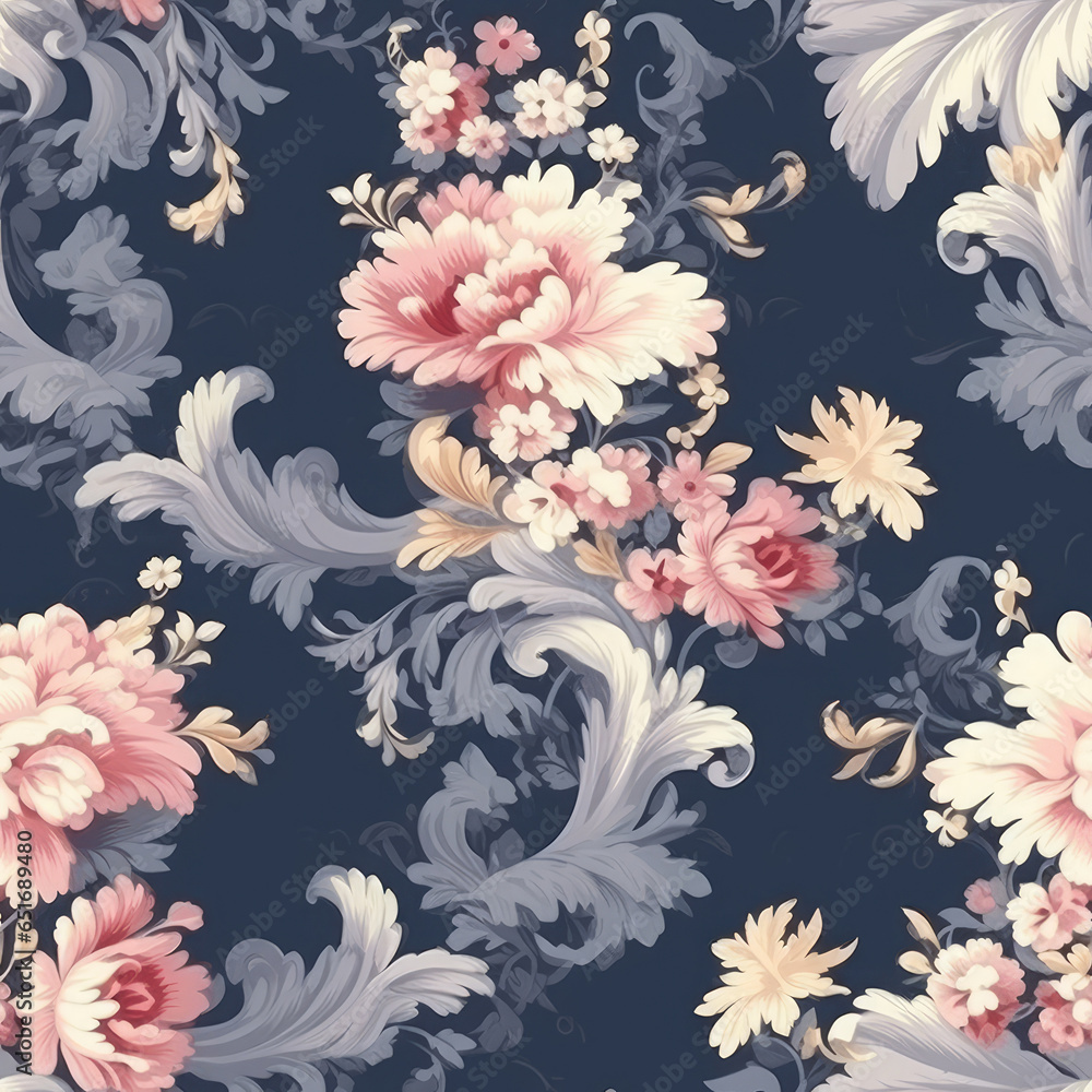 Rococo seamless pattern that would be worn colors seamless pattern, AI ...